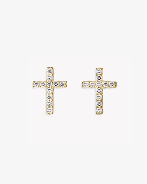 Ben Oni Pave Cz Cross Stud Earrings - Gold