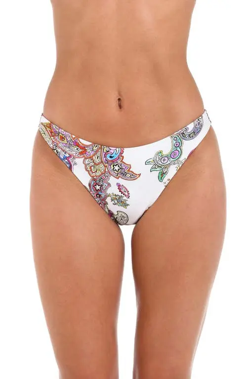 L'Agence Bright Paisley Scoop Bikini Bottoms - White Multi
