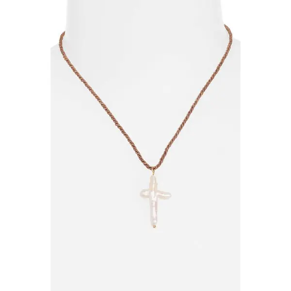 FRASIER STERLING Florenzia Freshwater Pearl Cross Pendant Necklace - Brown