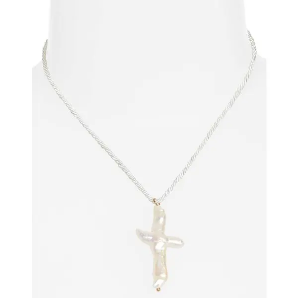 FRASIER STERLING Florenzia Freshwater Pearl Cross Pendant Necklace - Cream