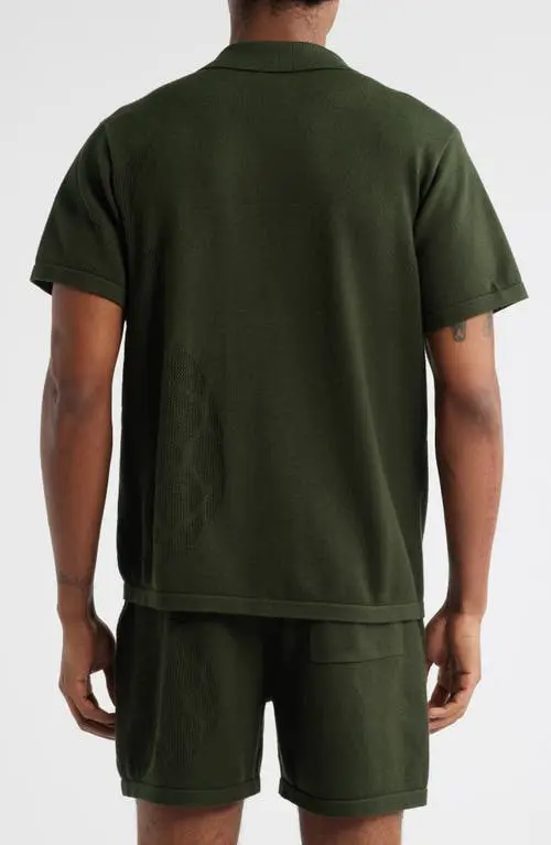 MAVRANS Pineapple Knit Short Sleeve Button-up Shirt