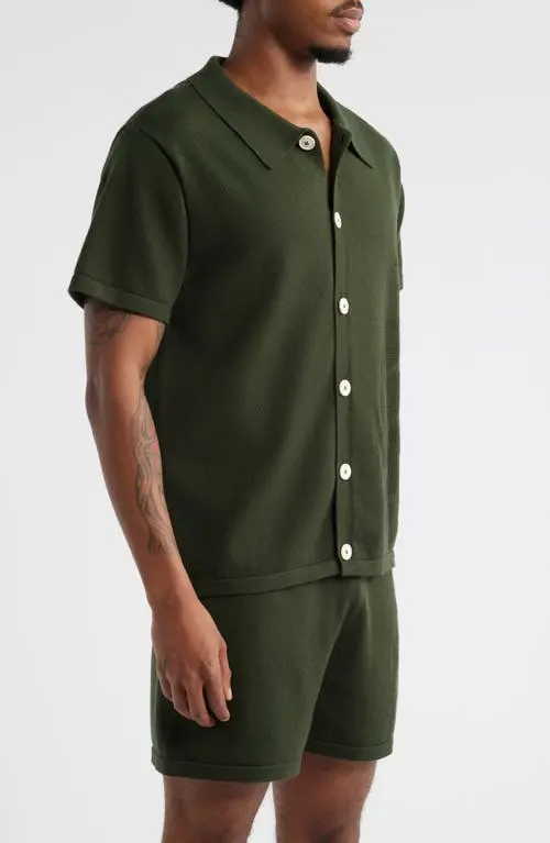 MAVRANS Pineapple Knit Short Sleeve Button-up Shirt