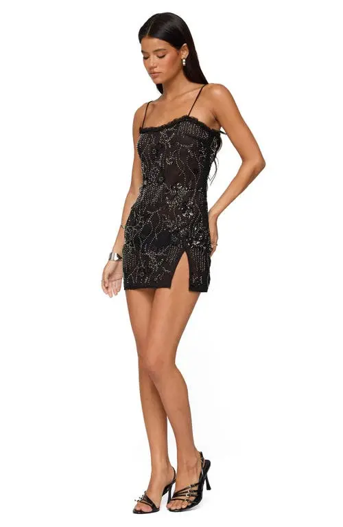 EDIKTED Romey Beaded Chiffon Minidress - Black