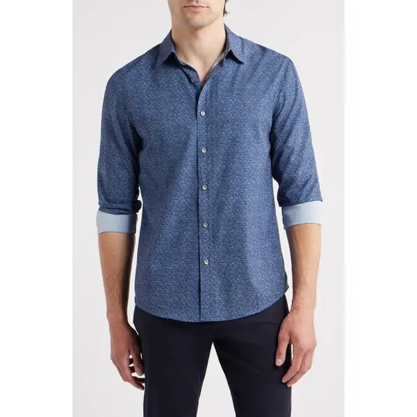 W.R.K Trim Fit Mélange Performance Button-up Shirt - Navy