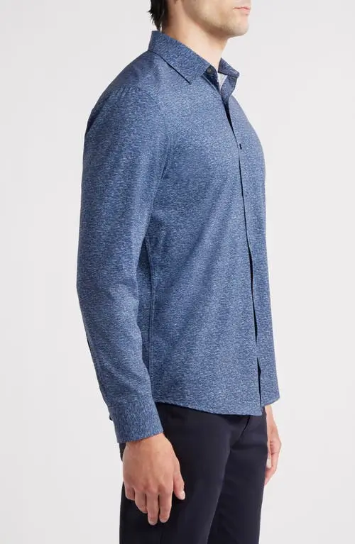 W.R.K Trim Fit Mélange Performance Button-up Shirt - Navy