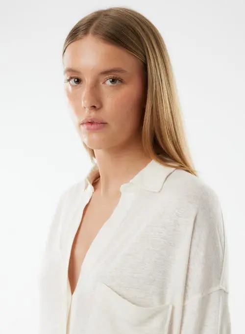 Majestic Filatures Stretch Linen Relaxed One Pocket Shirt
