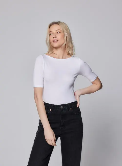 Majestic Filatures Soft Touch Elbow Sleeve Crewneck - Blanc