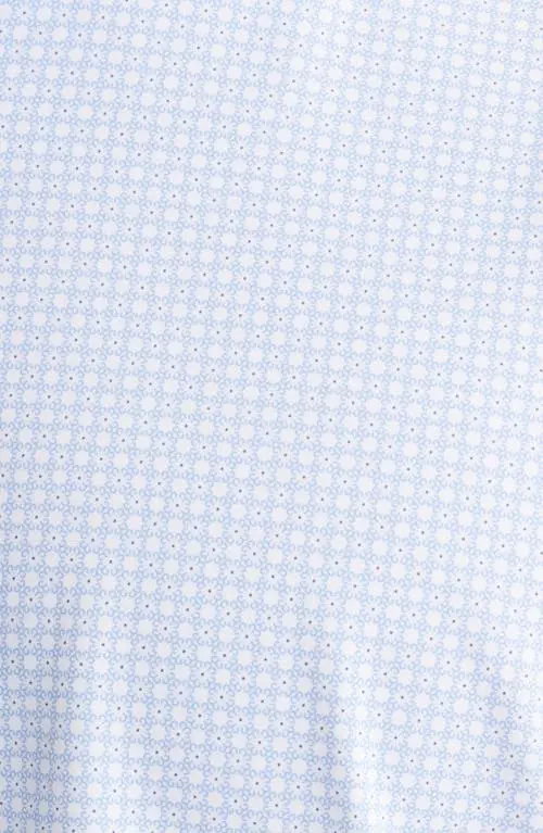 W.R.K Trim Fit Floral Medallion Print Short Sleeve Performance Button-up Shirt - Light Blue