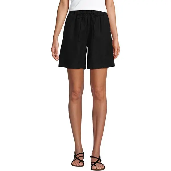 LANDS' END Linen High Rise Pull-on Shorts 7 - Black