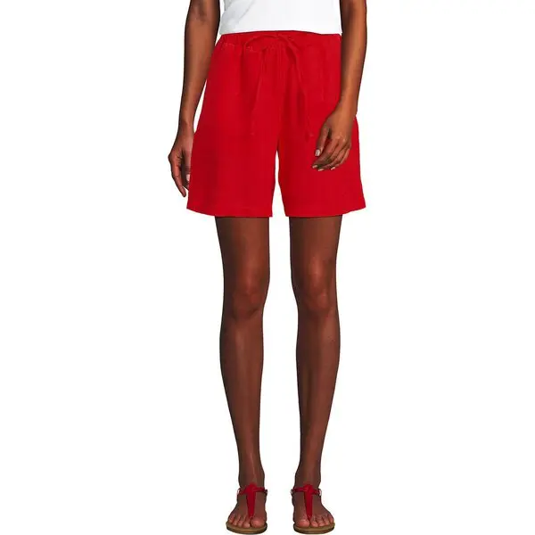 LANDS' END Linen High-rise 7" Shorts - Coral Red
