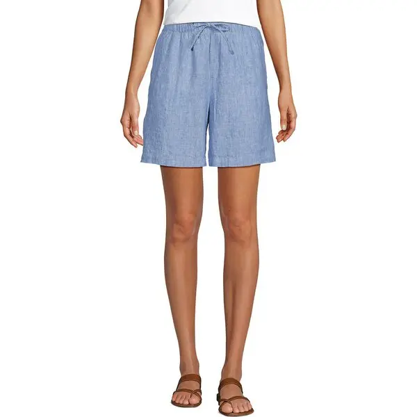 LANDS' END Linen High-rise 7" Shorts - Soft Blue Linen
