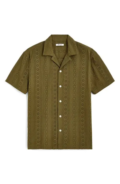 Madewell Short Sleeve Button-up Shirt In Embroidered Cotton - Olive