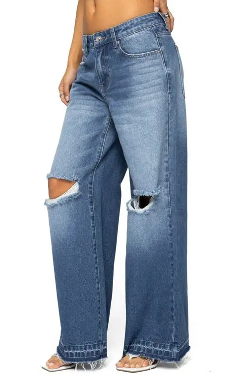 EDIKTED Xenia Ripped Low Rise Wide Leg Jeans