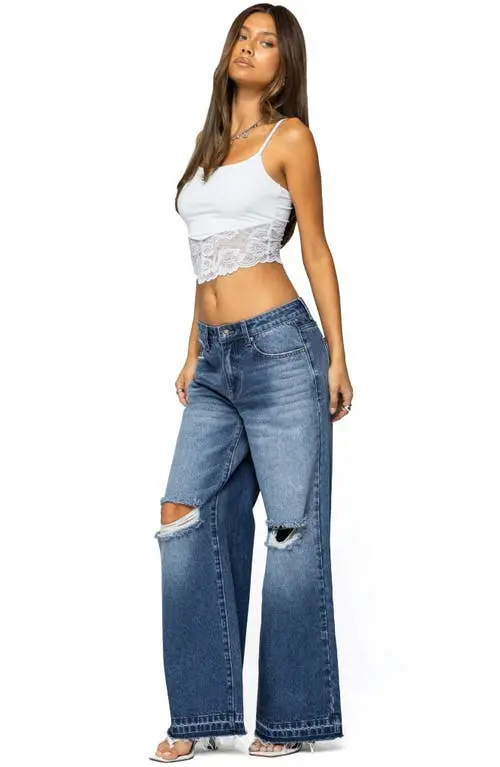 EDIKTED Xenia Ripped Low Rise Wide Leg Jeans