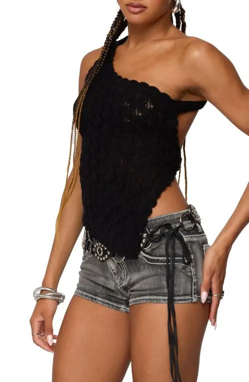 EDIKTED Asymmetric One-shoulder Knit Top - Black