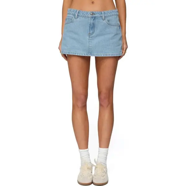 EDIKTED Eyelet Bow Pocket Denim Miniskirt