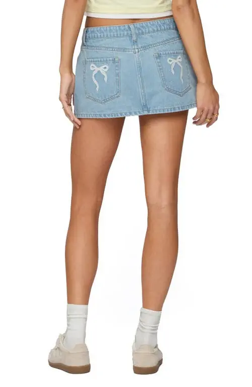 EDIKTED Eyelet Bow Pocket Denim Miniskirt