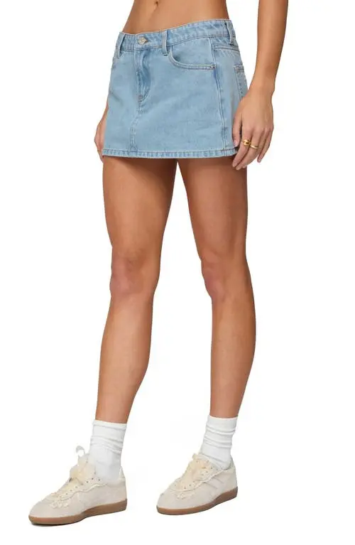 EDIKTED Eyelet Bow Pocket Denim Miniskirt