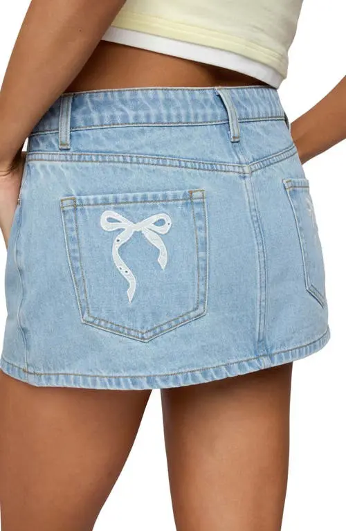 EDIKTED Eyelet Bow Pocket Denim Miniskirt
