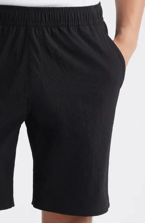W.R.K Slim Fit Drawstring Seersucker Shorts - Black