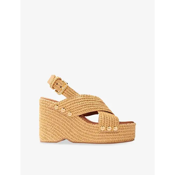 Maje Raffia-effect Heeled Wedge Sandals - Bruns