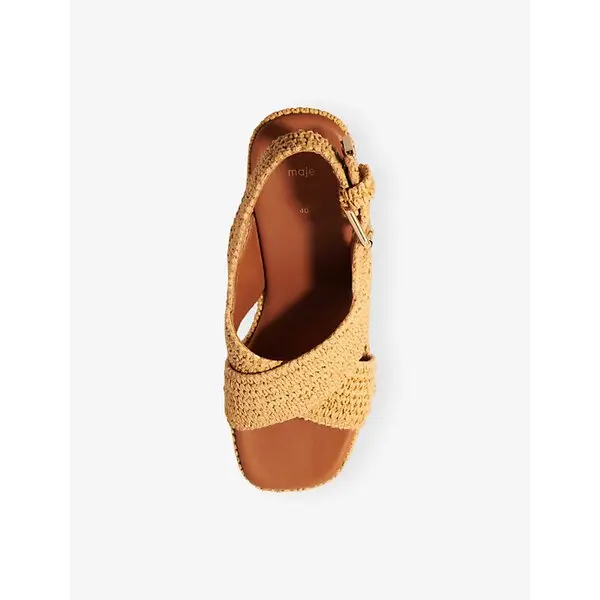 Maje Raffia-effect Heeled Wedge Sandals - Bruns