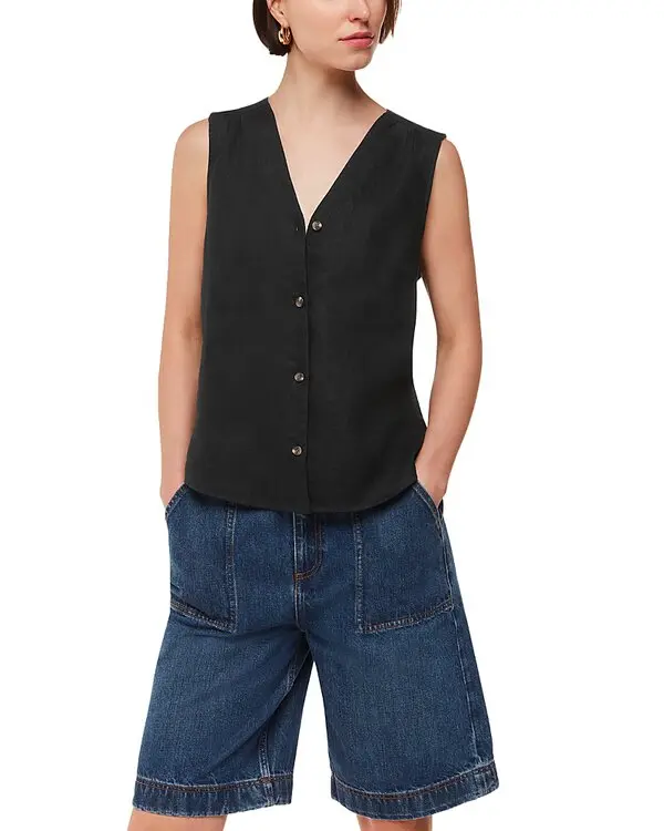 Whistles Laura Linen V Neck Vest - Black