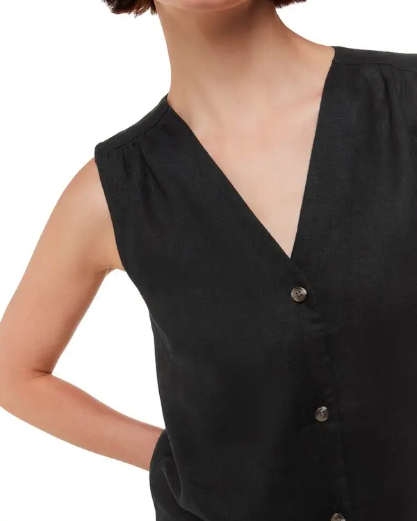 Whistles Laura Linen V Neck Vest - Black