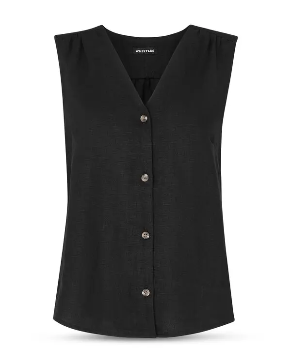Whistles Laura Linen V Neck Vest - Black