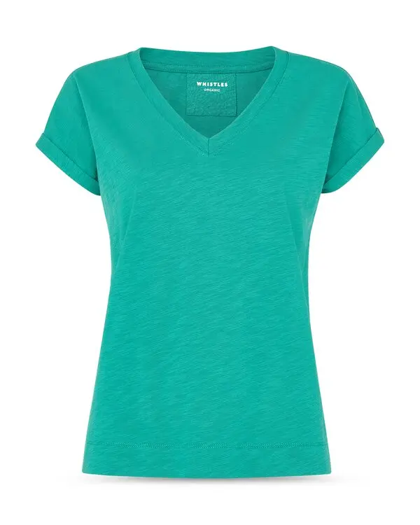 Whistles Willa V-neck Cap Sleeved Tee - Green