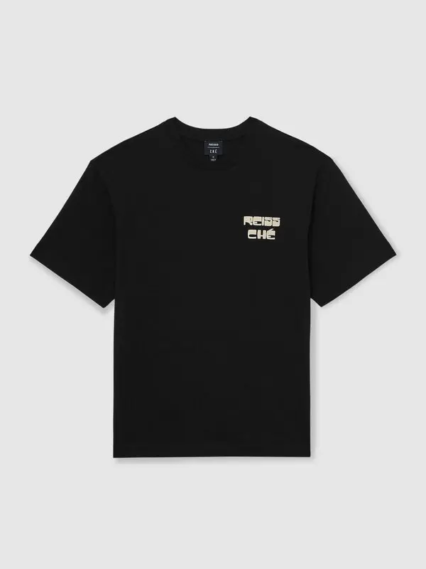 REISS Roda | Ché Cotton Palm-print T-shirt - Black