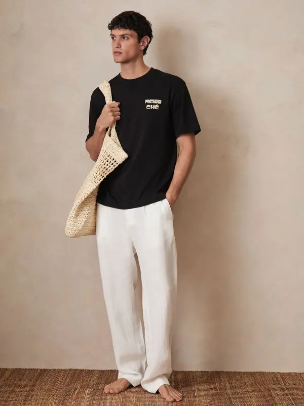 REISS Roda | Ché Cotton Palm-print T-shirt - Black