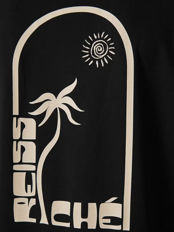 REISS Roda | Ché Cotton Palm-print T-shirt - Black