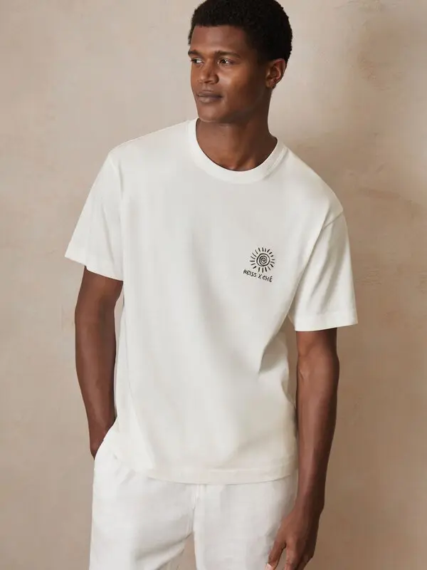 REISS Artola | Ché Cotton Palm-tree T-shirt - White
