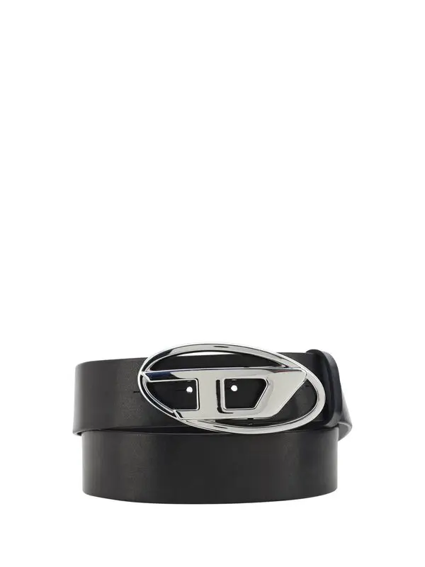 Diesel Leather Belt With Logo Buckle - Black
