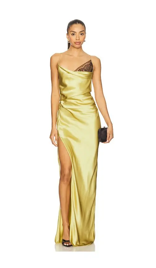 THE SEI Lace Inset Cowl Gown In Yellow