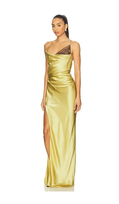 THE SEI Lace Inset Cowl Gown In Yellow