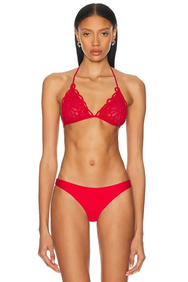 Norma Kamali Scallop Bikini Bra - Tiger Red