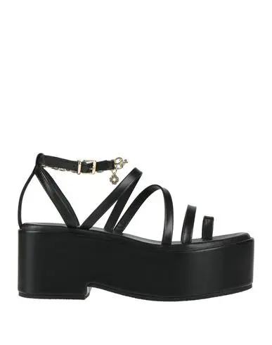 Maje Leather Wedge Thong Sandals With Embellished Ankle Strap - Black