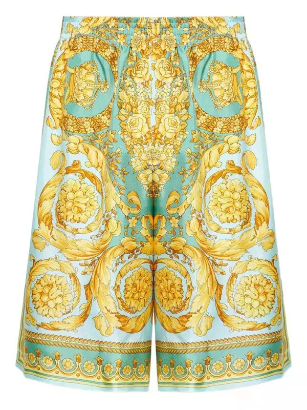 Versace Barocco-print Silk Shorts - Green