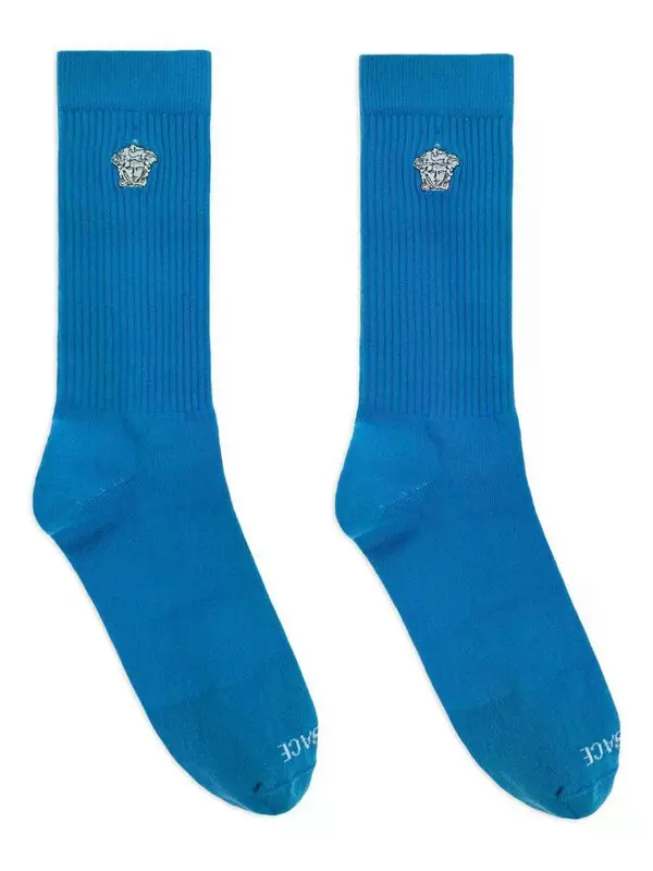Versace Medusa Embroidered Ribbed Socks - Blue