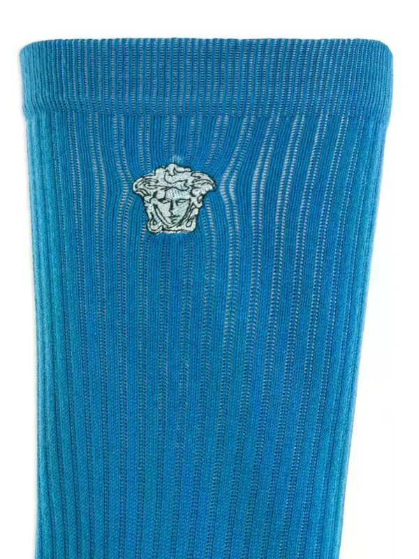 Versace Medusa Embroidered Ribbed Socks - Blue