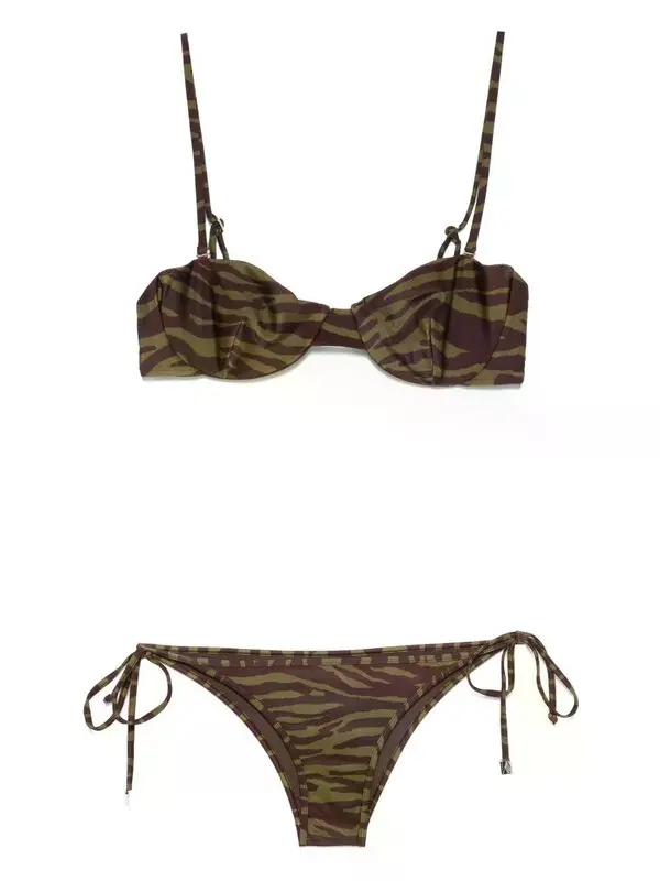 Attico Zebra-print Two-piece Bikini - Green