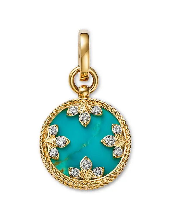 Roberto Coin 18k Yellow Gold Venetian Princess Medallion Turquoise & Diamond Pendant - Turquoise/gold