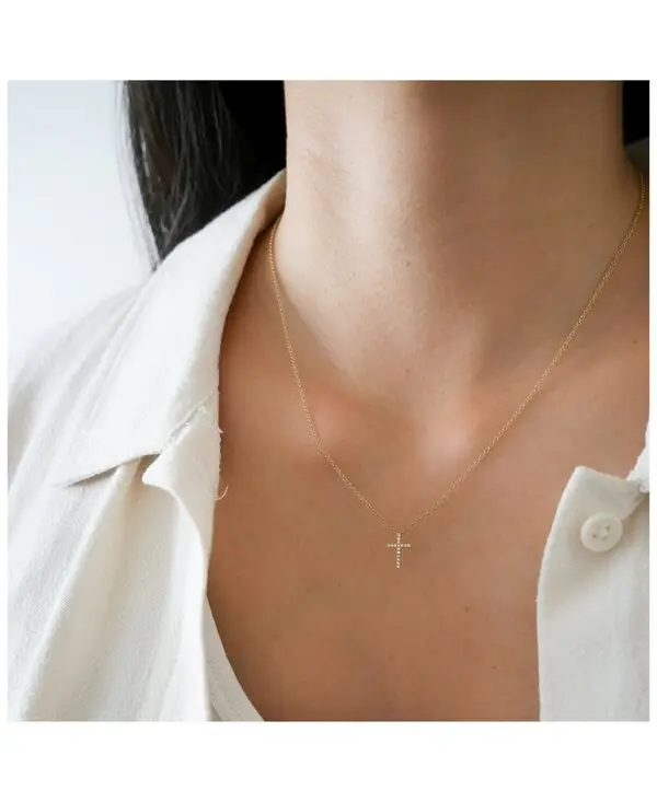 Ef Collection 14k Yellow Diamond Cross Necklace