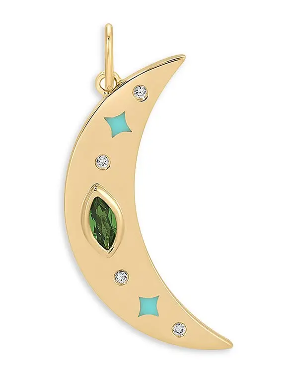 Ef Collection 14k Yellow Magic Moon Charm With Diamonds & Tsavorite - Gold