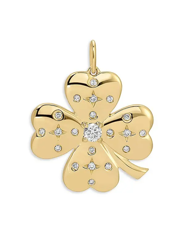 Ef Collection 14k Yellow Lucky Clover Charm With Diamonds - Gold