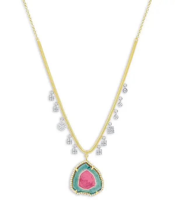 Meira T Watermelon Tourmaline And Diamond Pendant Necklace - Gold