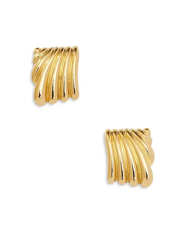 Aqua Wavy Square Stud Earrings - Gold