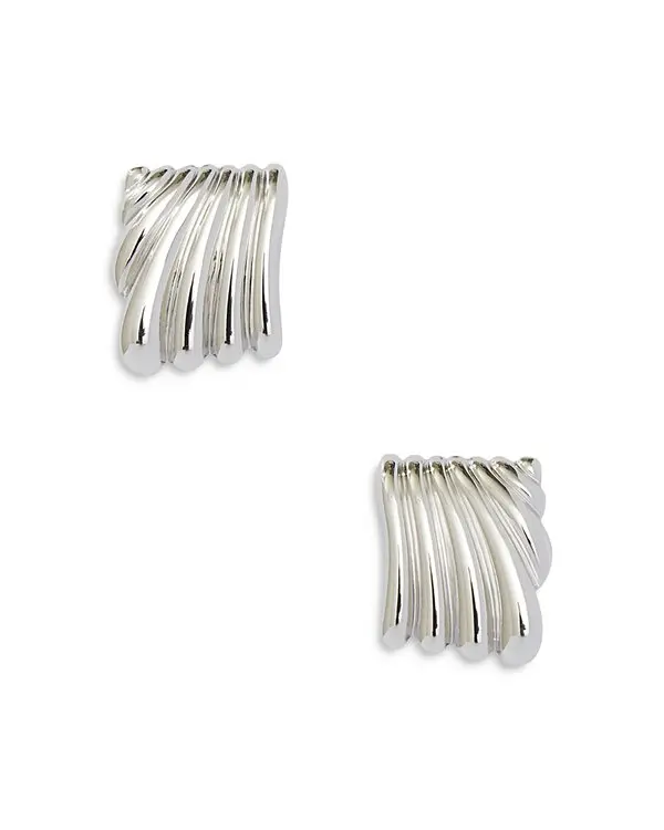 Aqua Wavy Square Stud Earrings
